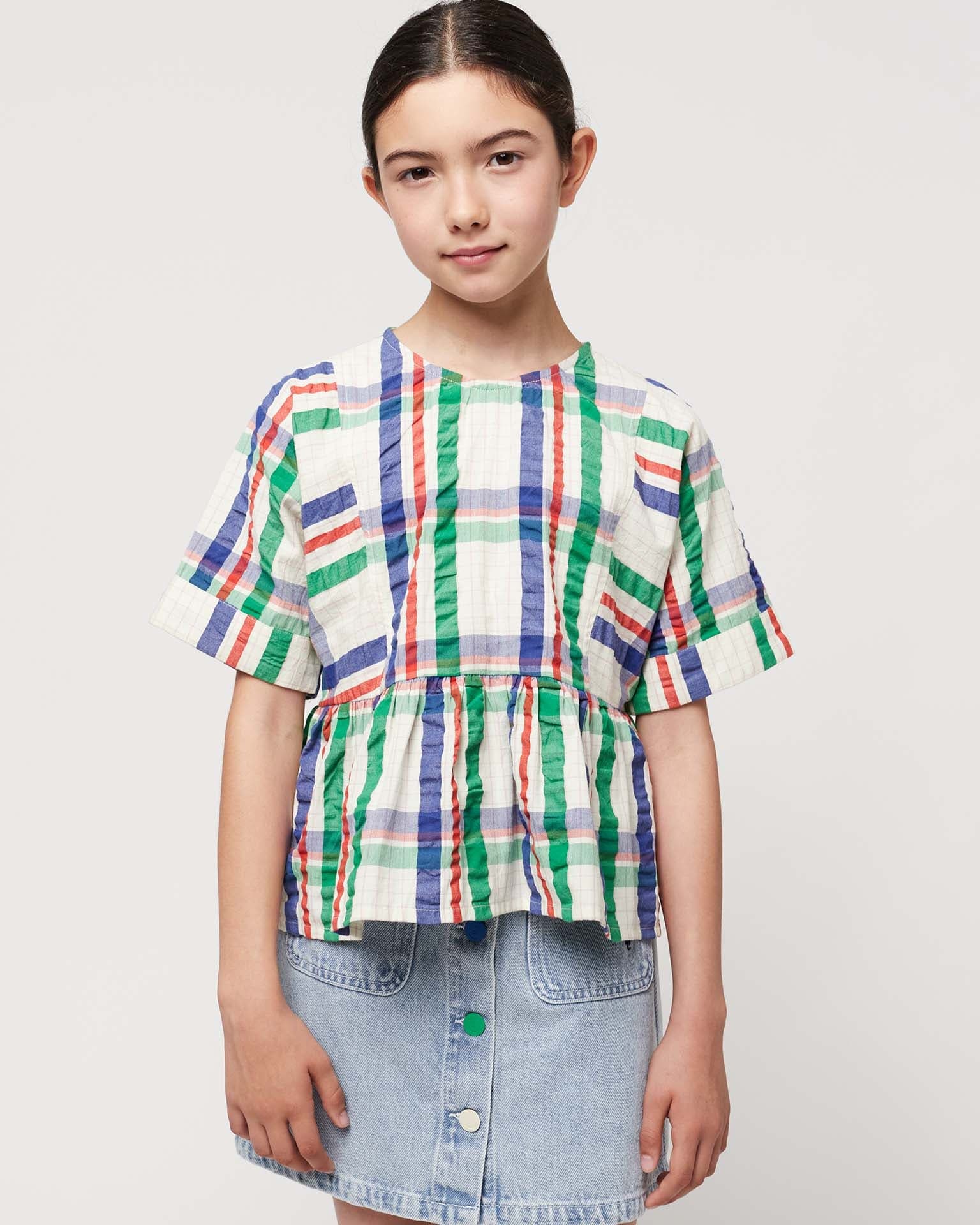 madras check woven top – Little
