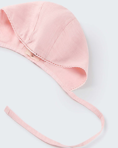 linen baby bonnet in crystal pink – Little