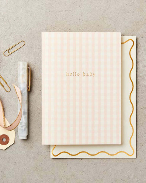 hello baby pink gingham card – Little