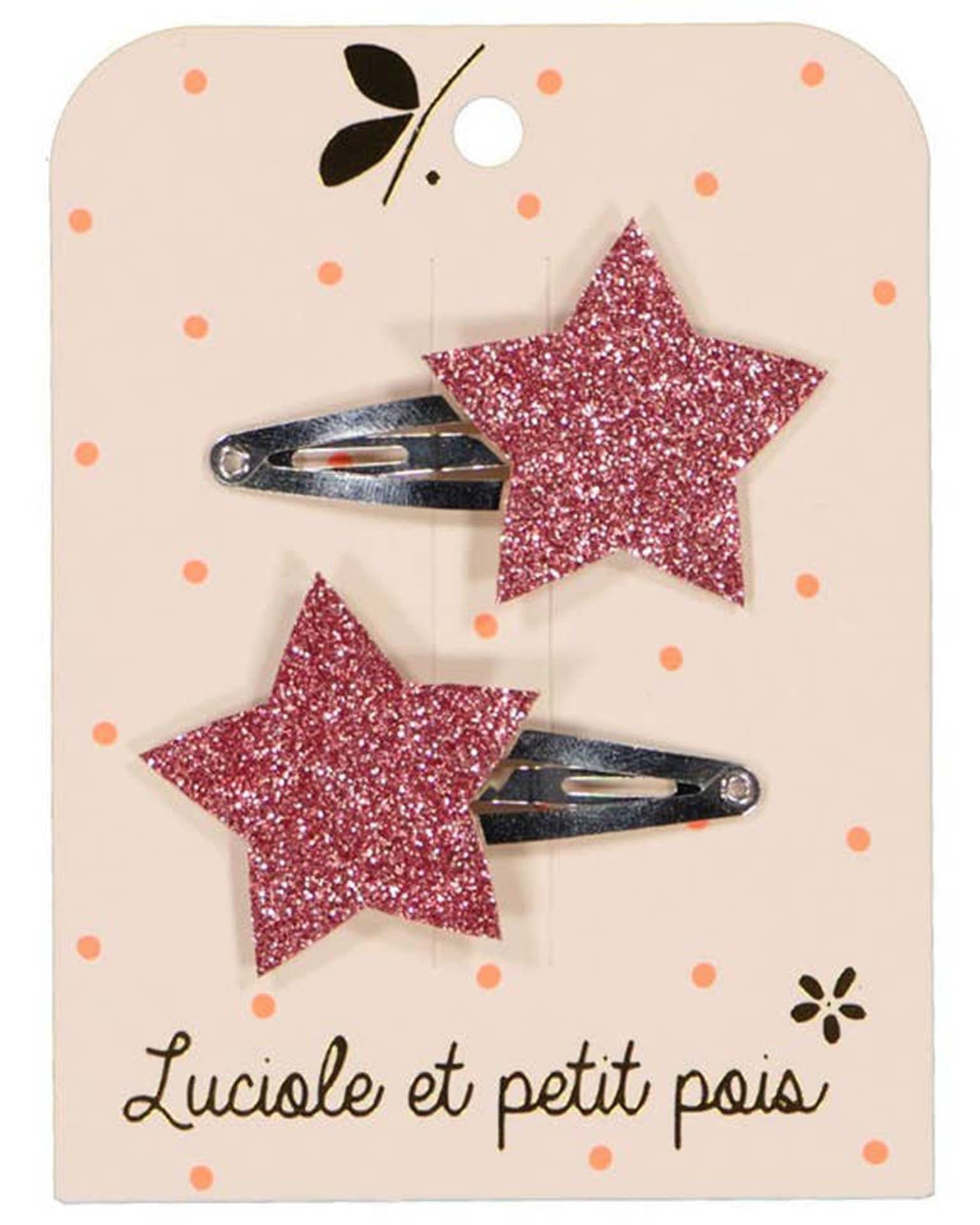 luciole et petit pois star hair clips in raspberry glitter – Little