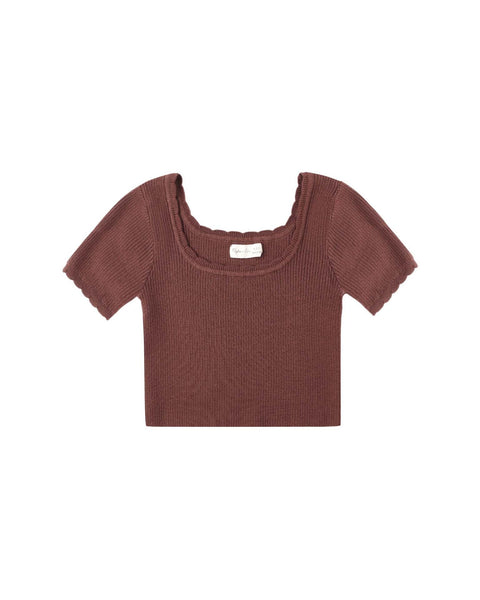scallop tee in burgundy – Little