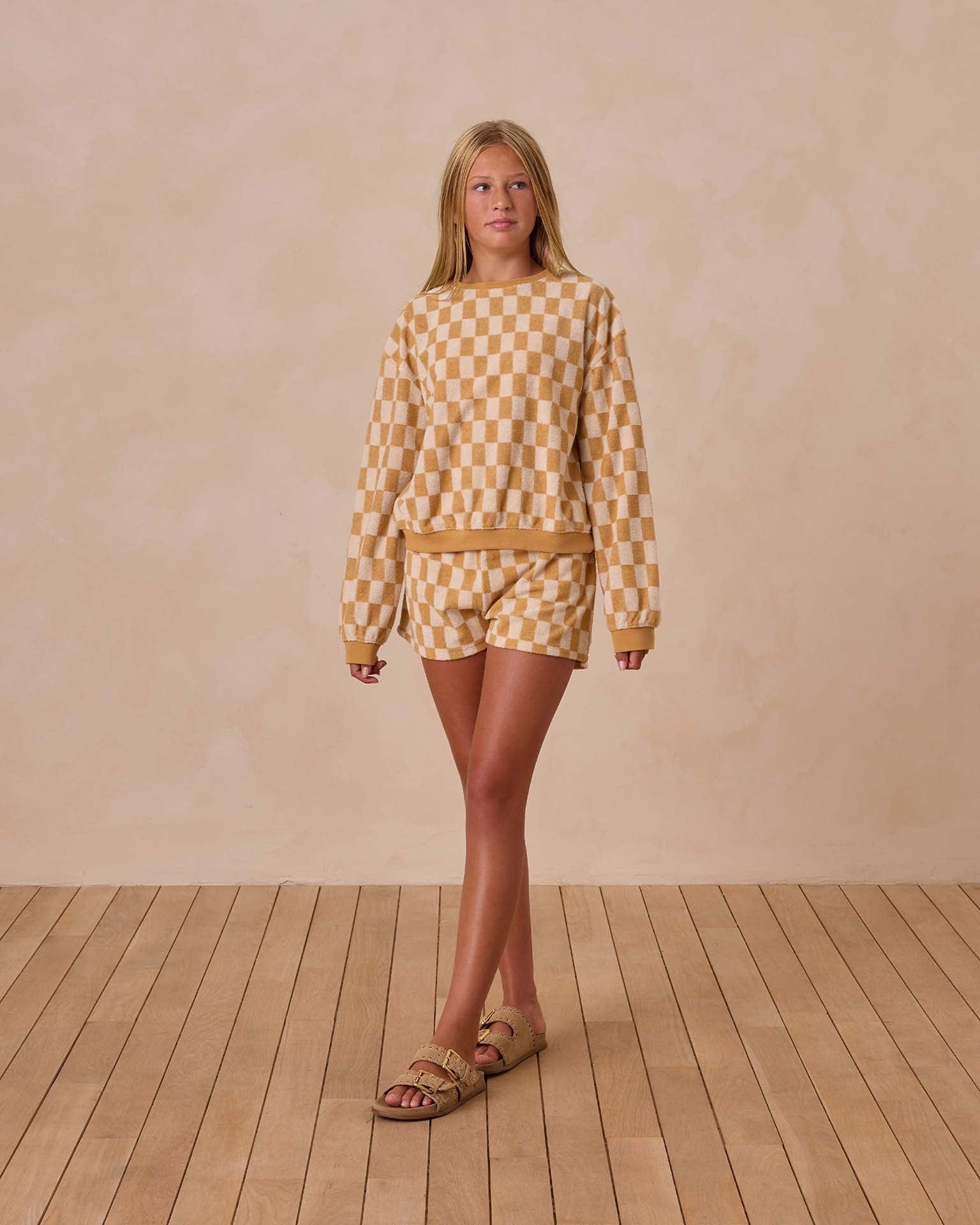 teen summer terry set in marigold check – Little