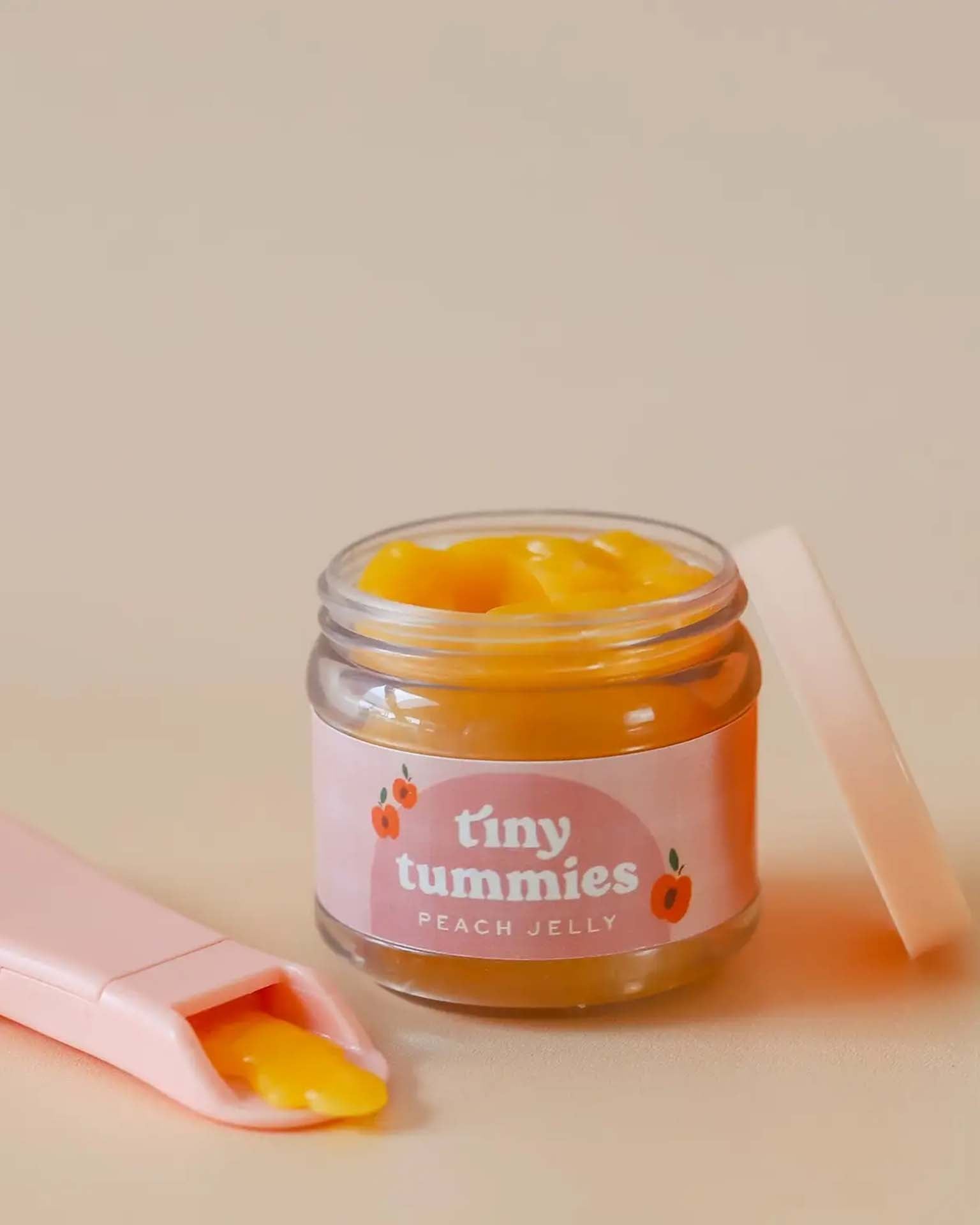 tiny tummies jar + spoon peach jelly food – Little
