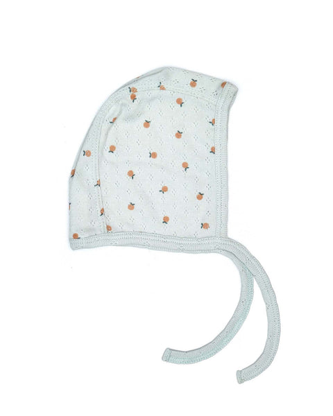 pointelle bonnet in light blue little oranges – Little